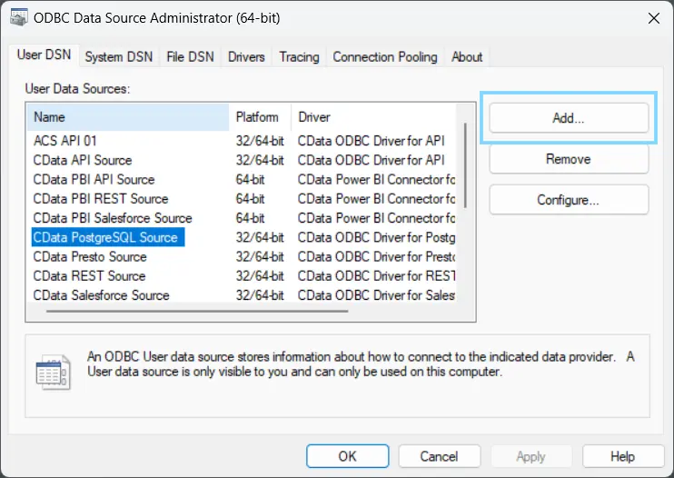 How to Access PostgreSQL Through an SSH Server (No PuTTY Required): CData PostgreSQL ODBC Driver