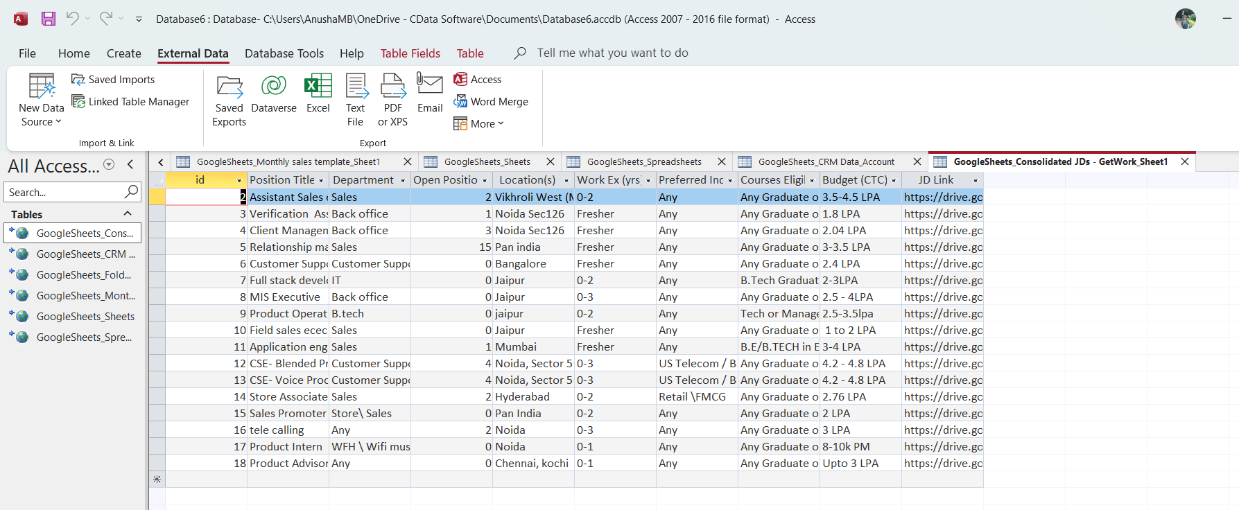 Read and Modify Google Sheets Directly from Microsoft Access